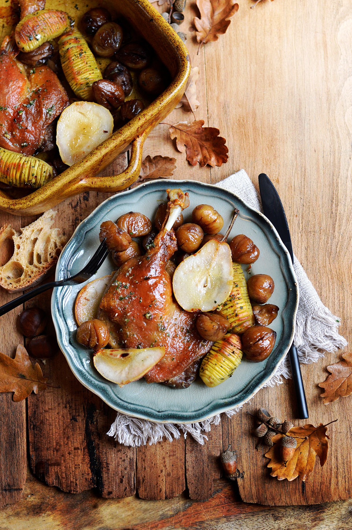 Confit de canard aux châtaignes, poires et pommes de terre | Recette ...