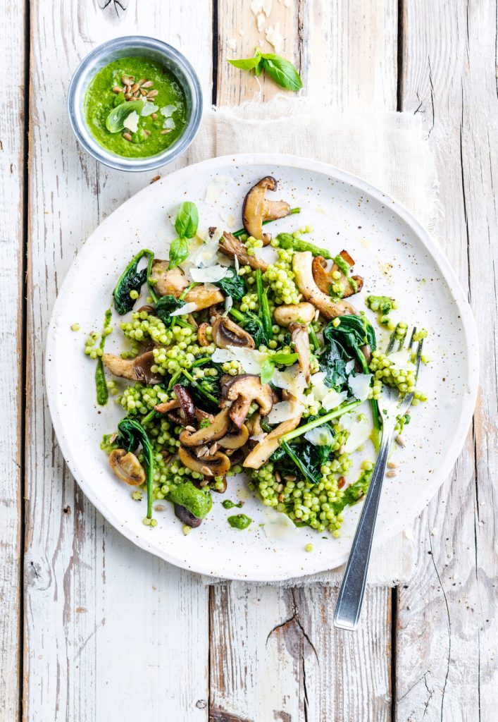 Perles de couscous aux épinards et champignons | Recette Cuisine